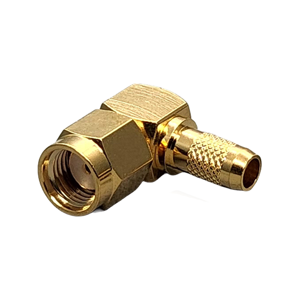 Reverse Polarity SMA Male Right Angle Connector Crimp Coax RG55, RG58,